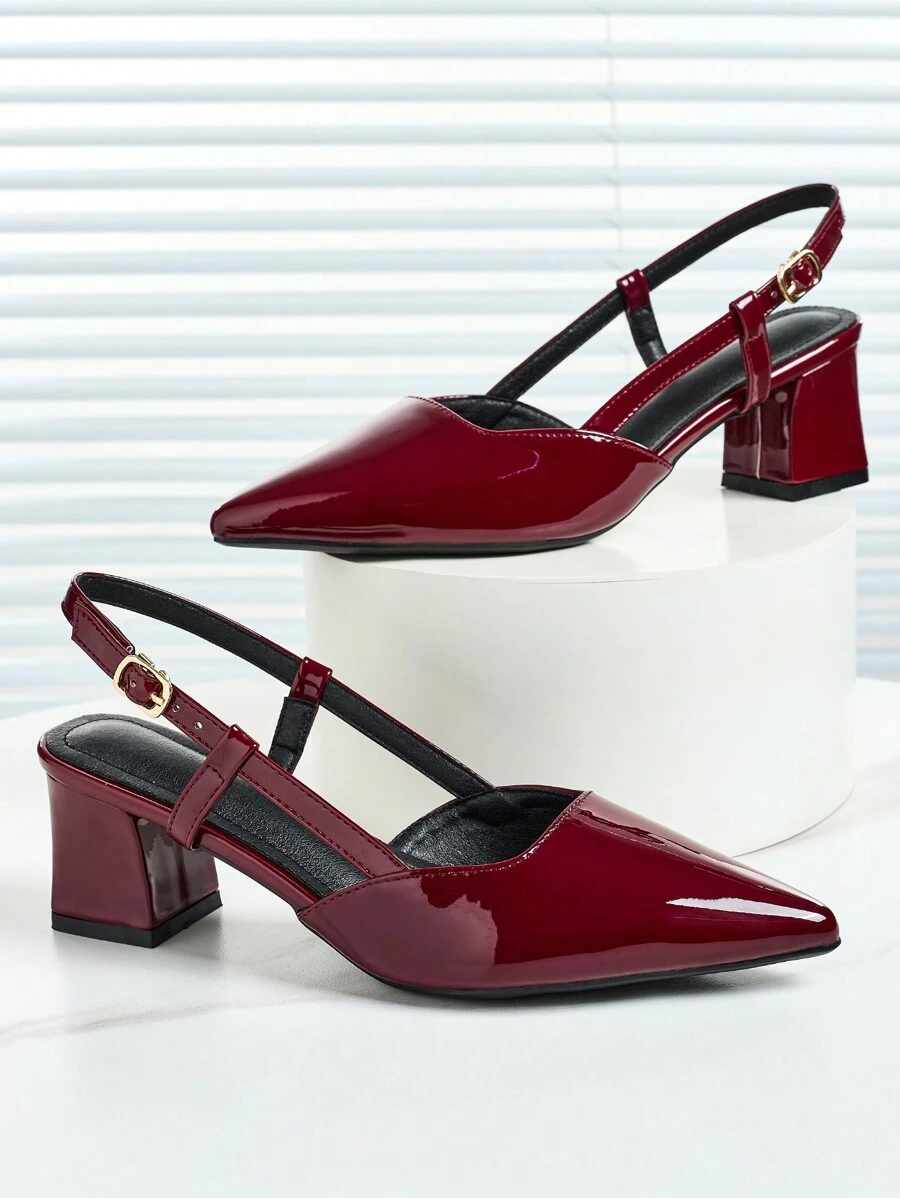 Women's Pointed Toe Red High Heel Mule Shoes, Backless Slingback ...