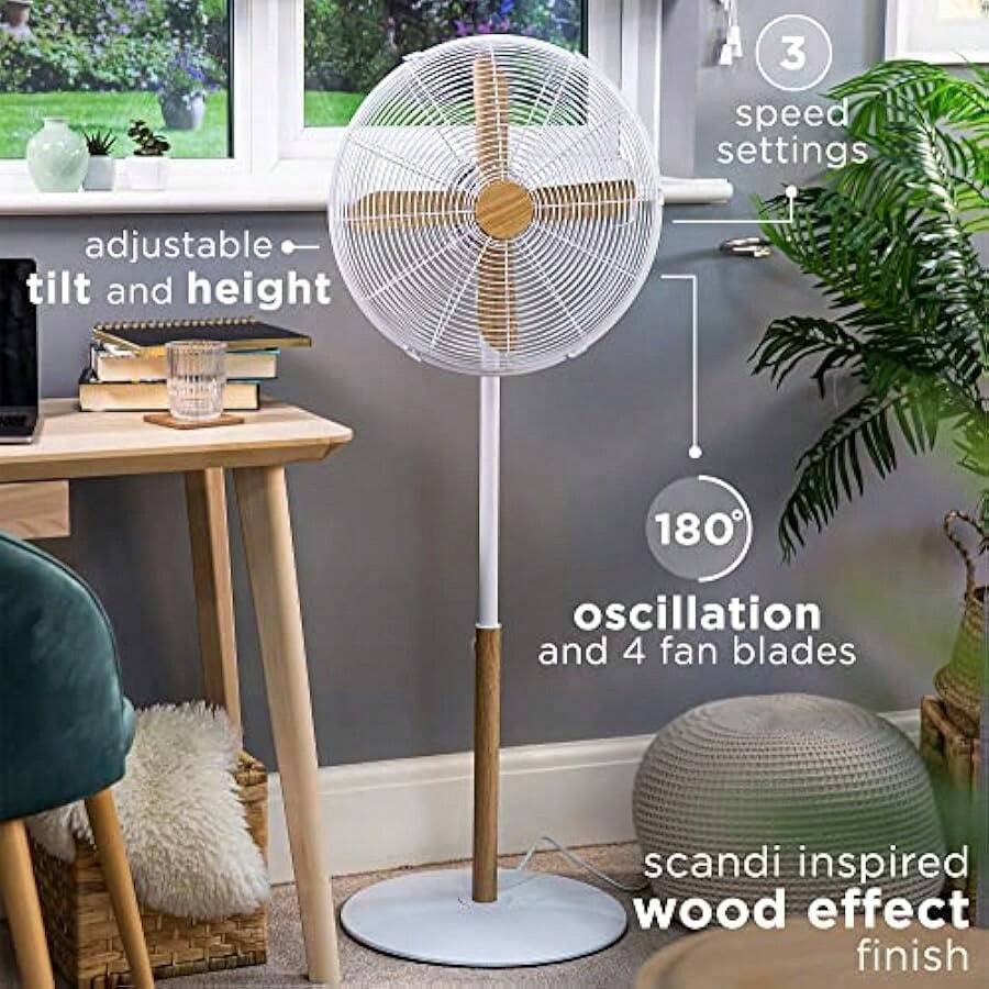 16inch Scandi Electric Pedestal Fan Tall Standing Fan 3 Speed Settings ...