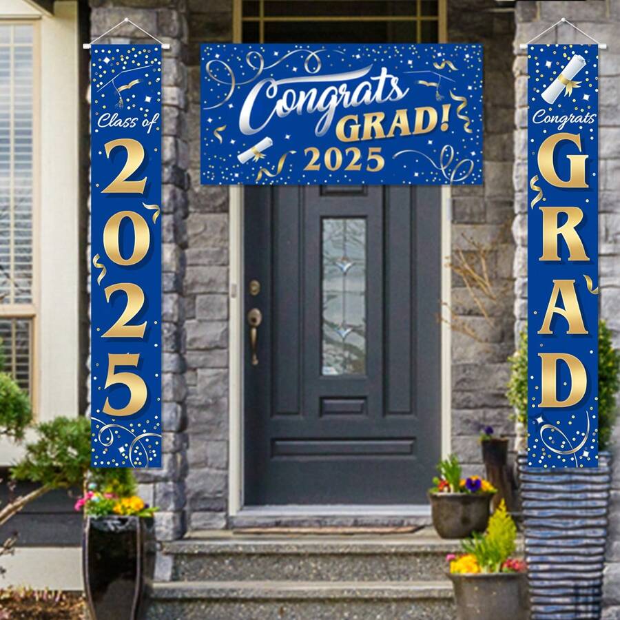 2025 Graduation Party Decorations-3Pcs Blue And Gold Class Of 2025 ...