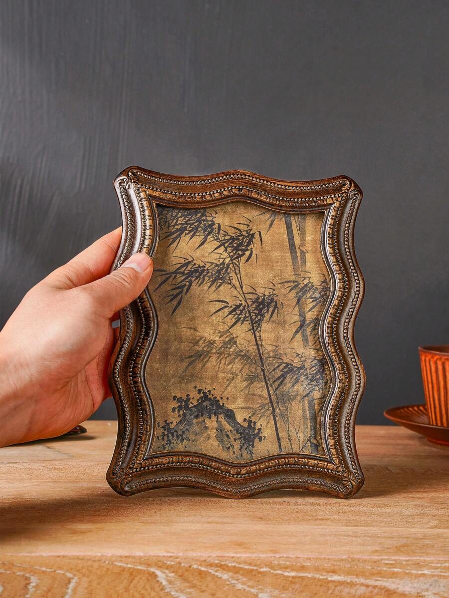 1pc Curved Resin Decorative Photo Frame, Vintage Walnut-Like Art Design ... 1pc Curved Resin Decorative Photo Frame, Vintage Walnut-Like Art Design ...