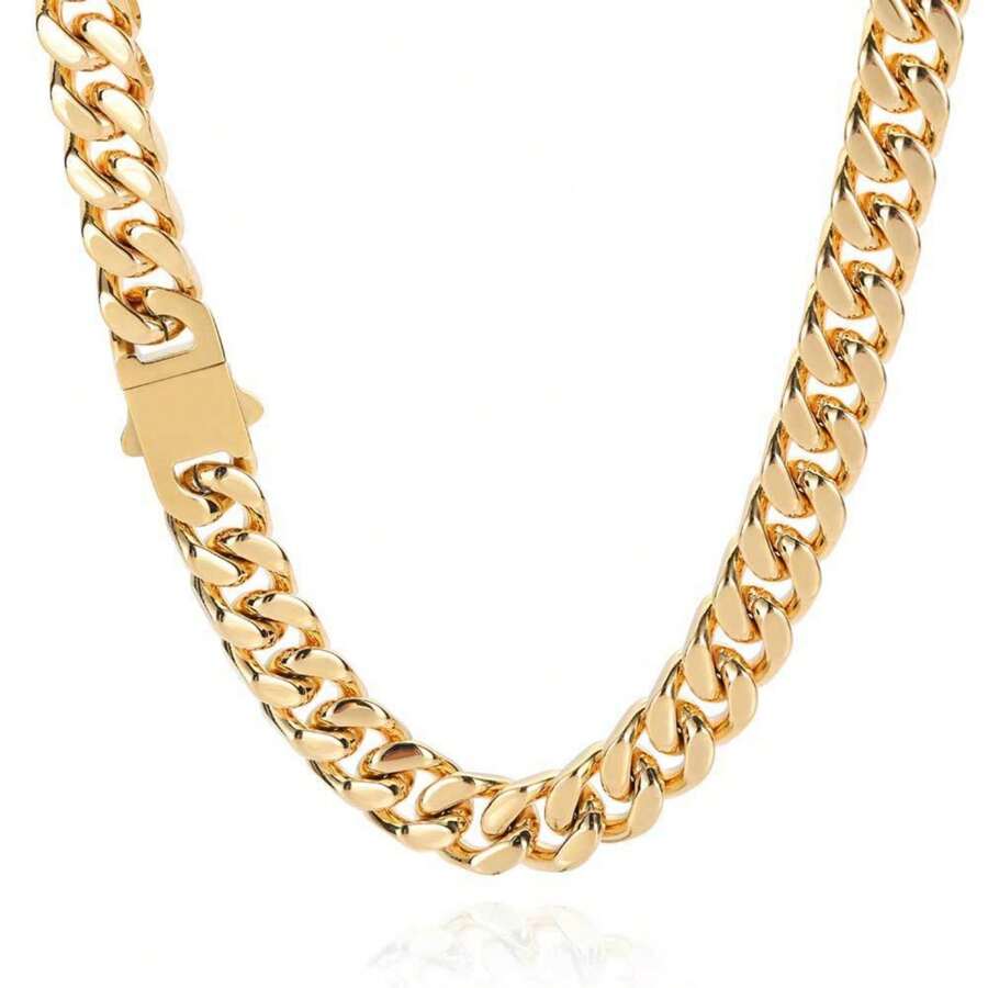 SDA 1pc Miami Flat Cuban Link Chain Bracelets And Nekclaces 18K Gold ...
