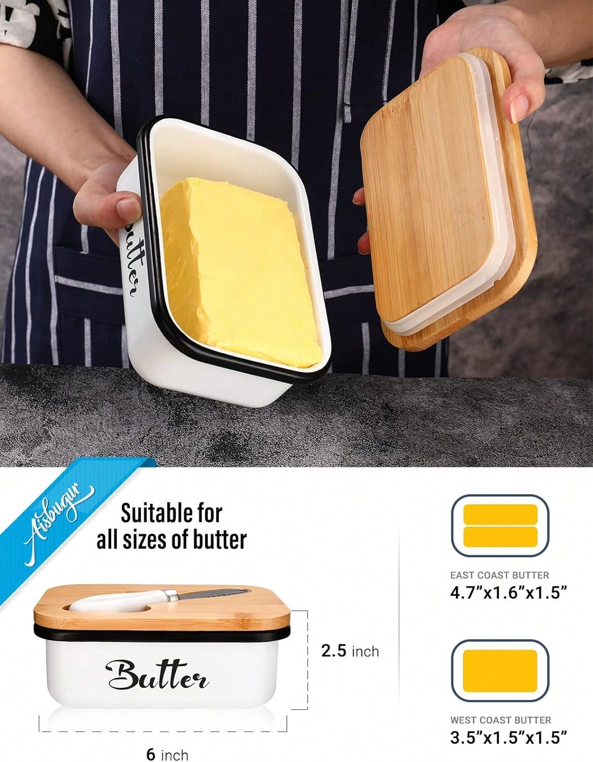 Metal Durable Butter Dish With Lid And Butter Knife, Suitable For ...