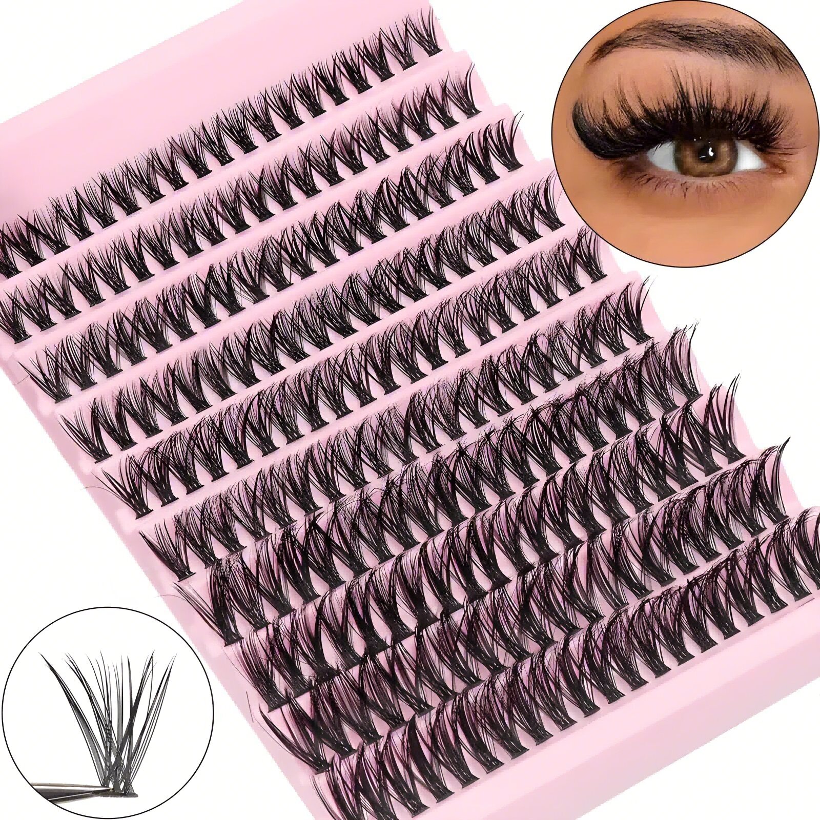 DIY Eyelash Extension Kit 200pcs Individual Lashes Cluster D Curl, 8-16mm Mix Lash Clusters With ...