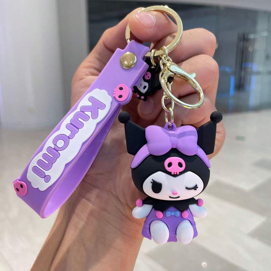 Sanrio Kuromi Plush Keychain Cute Pendant Auto Key Chain Couple Bag Decor Soft Rubber Key Ring ...