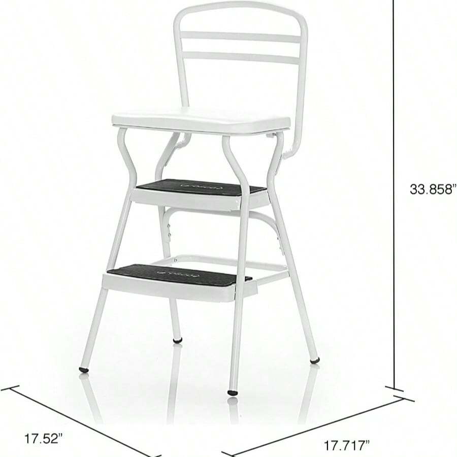 COSCO Stylaire Retro Chair + Step Stool With Flip-Up Vinyl Seat, White ...