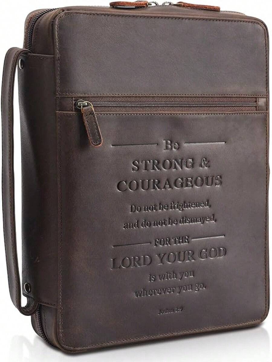 Full Grain Leather Bible Cover Bag Bible Protective Book Holder ...