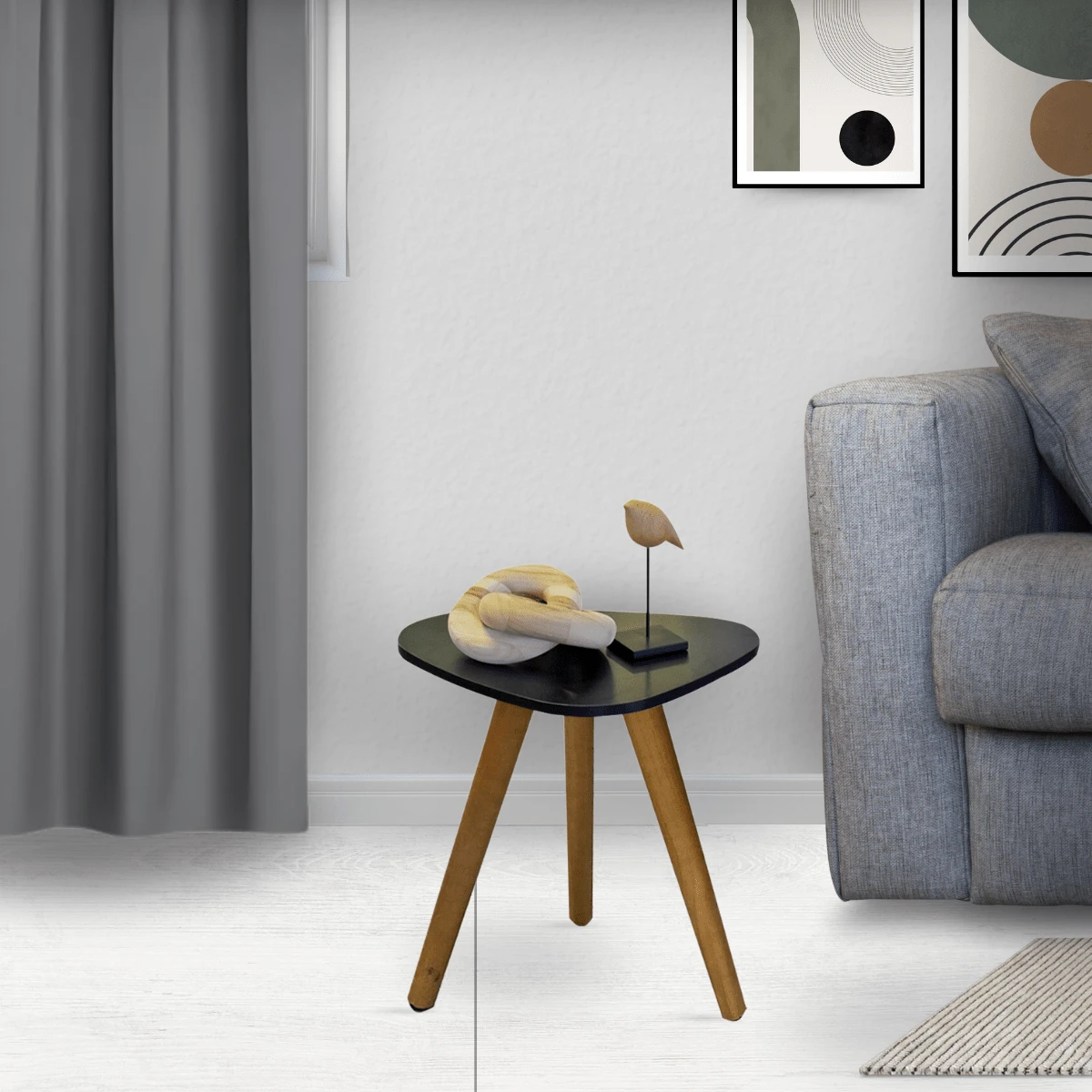 Organic Side Corner Table Set With Stick Legs And Solid Wood Sofa ...