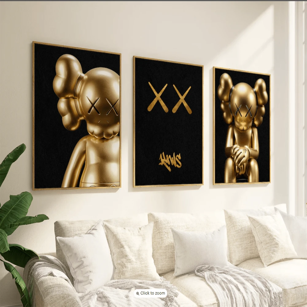 KAWS 1/3pcs KAWS, Decorations, Gold Posters, Living Room, Bedroom ...