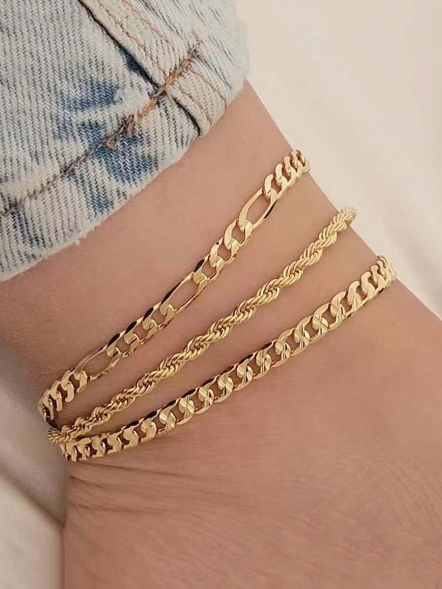 3pcs/Set Simple Bohemian Delicate Multilayer Anklet For Women Gold ...