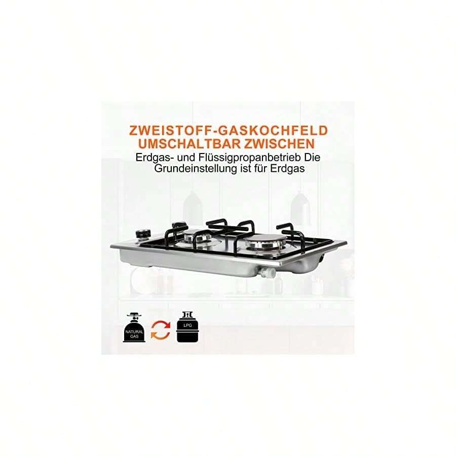 30cm Built-In 2 Burners Gas Hob Cooker Stainless Steel Cooktop Flame ...