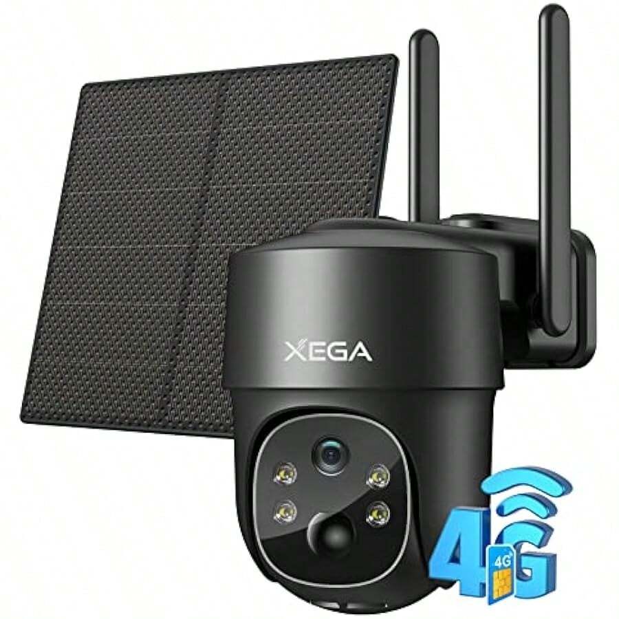 4G LTE Solar Powered Outdoor Wireless Security Camera PTZ 2K HD Night ...