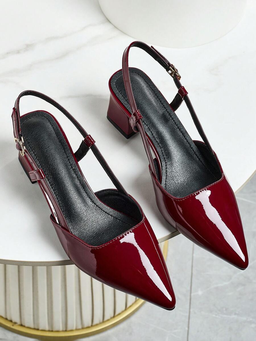 Women's Pointed Toe Red High Heel Mule Shoes, Backless Slingback ...