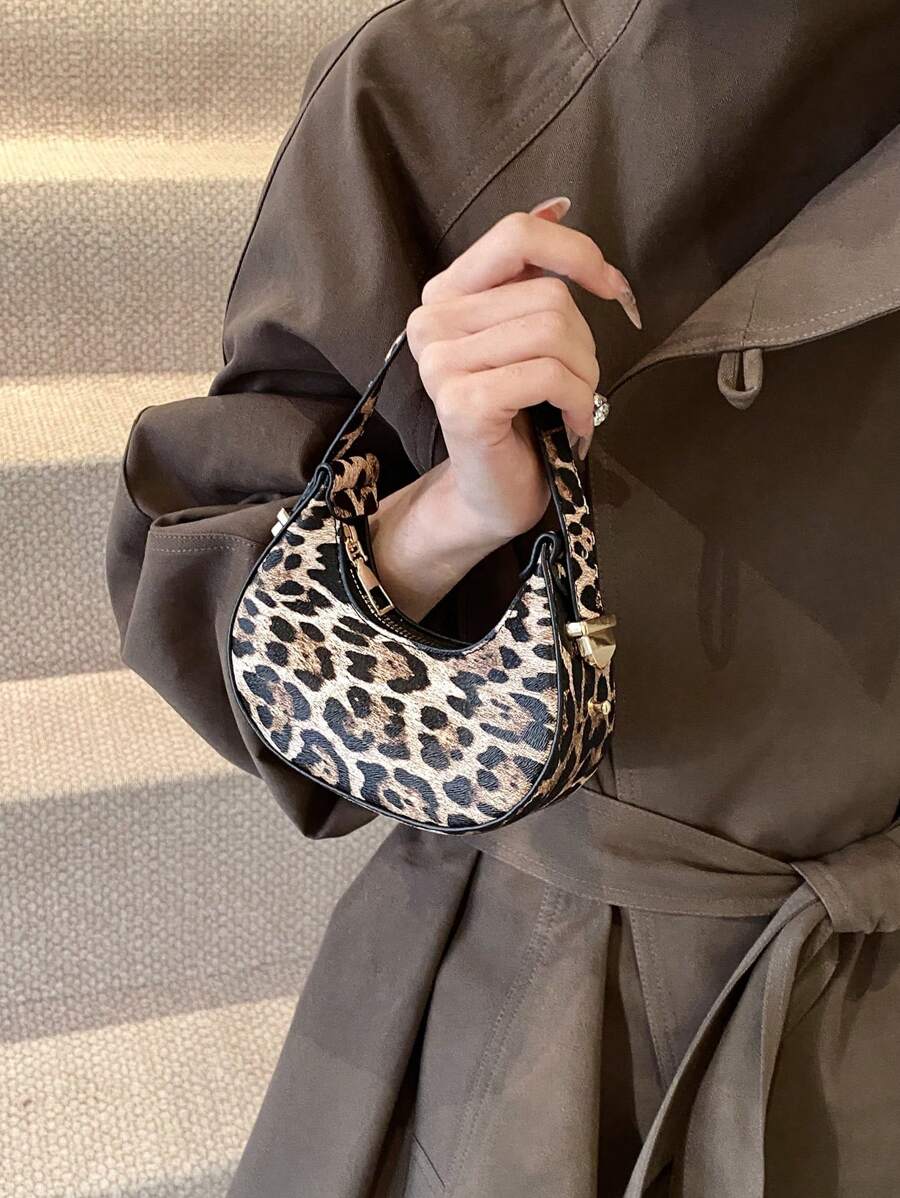 Chic Mini Leopard Print Crossbody Bag, Fashion Crescent Moon Shape ...