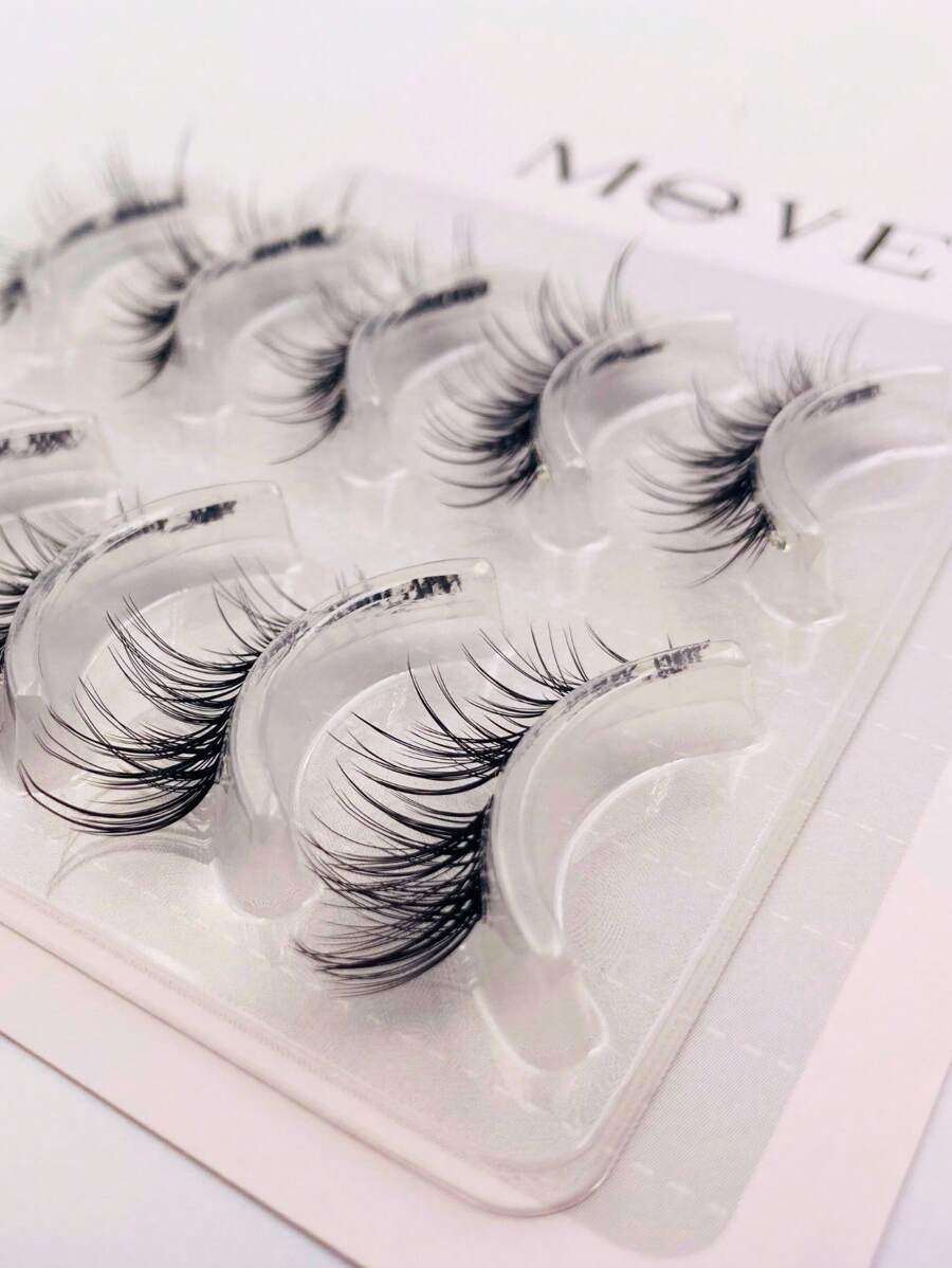 Elara 5 Pairs Of Natural Full False Eyelashes With Clear Stem,Fluffy ...