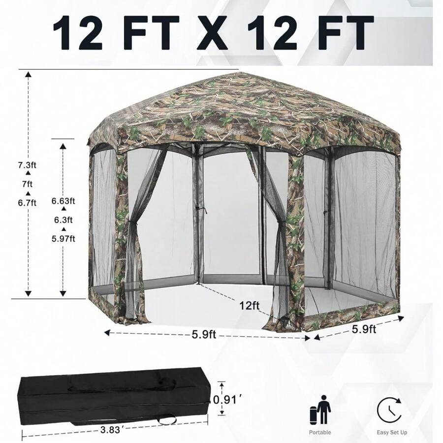 Pop Up Gazebo - 10x12 Gazebo Screen Tent 6 Sided Camping Canopy Screen ...