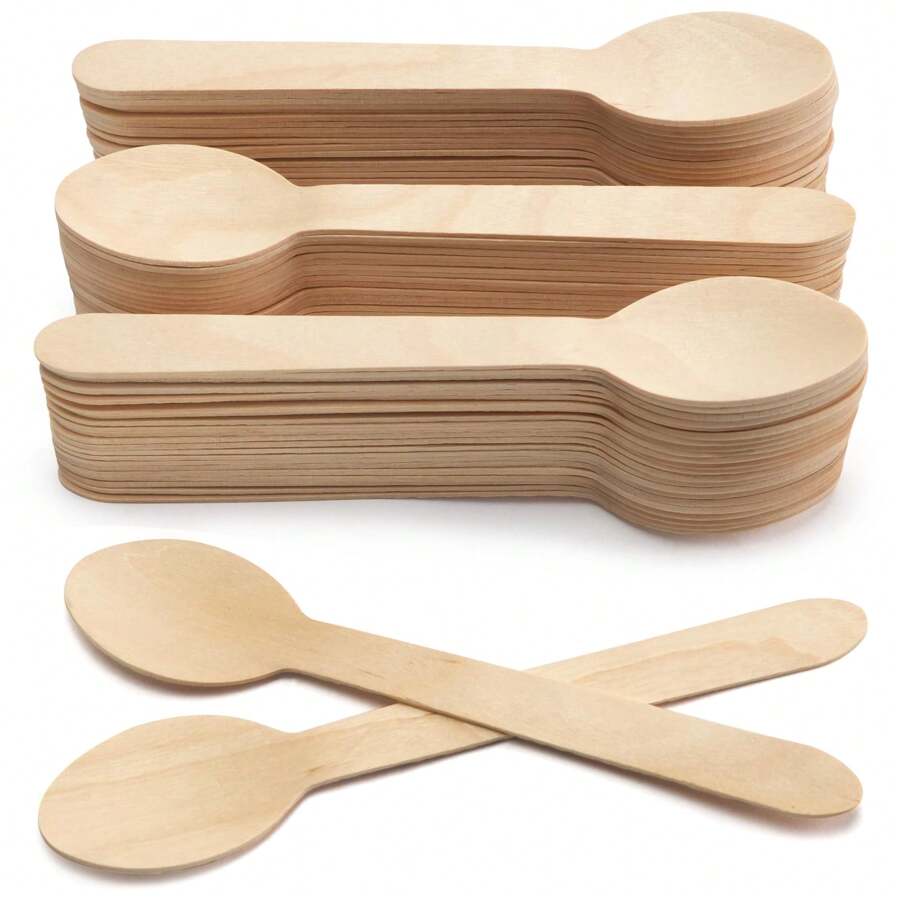 Disposable Wooden Spoons, 50Pcs 6.3 Inch Wood Cutlery Spoons ...