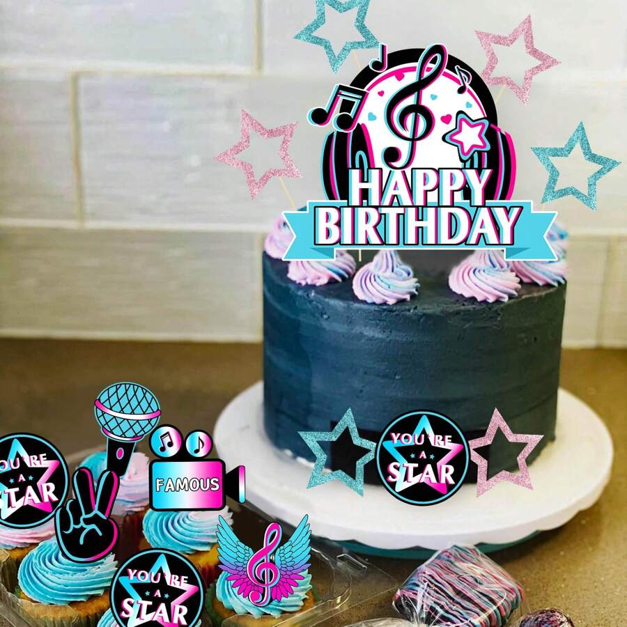 Music Cake Toppers Musical Birthday Party Cake Decorations For Musical ...