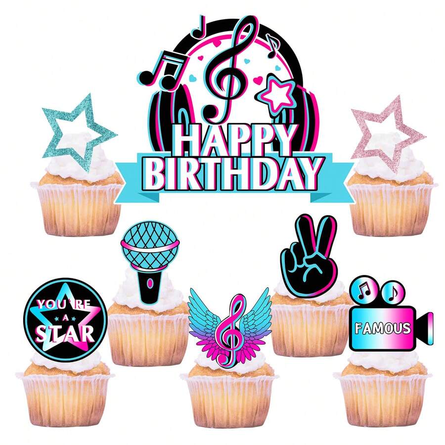 Music Cake Toppers Musical Birthday Party Cake Decorations For Musical ...