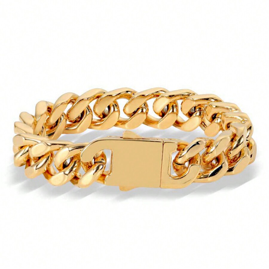 SDA 1pc Miami Flat Cuban Link Chain Bracelets And Nekclaces 18K Gold ...