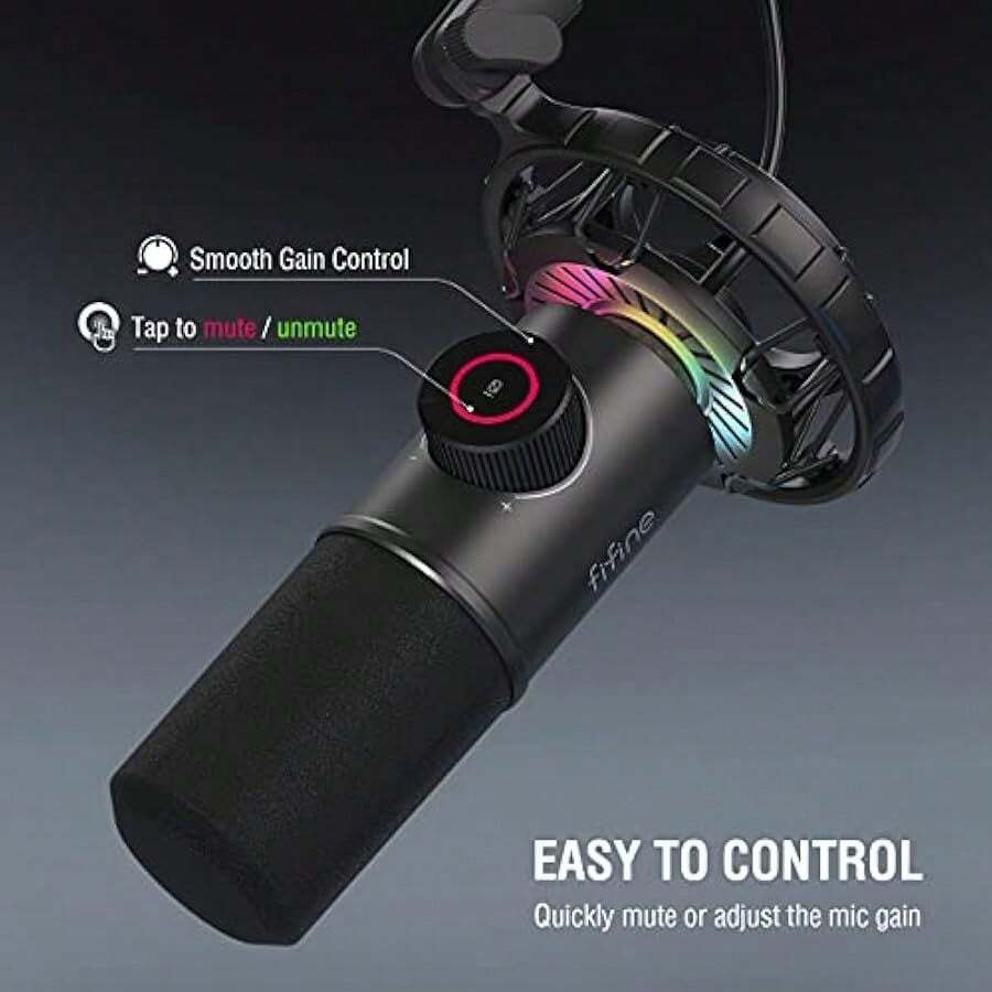 RGB Dynamic Microphone For PC With Tap-To-Mute Button And Volume Knob USB Computer Microphone ...