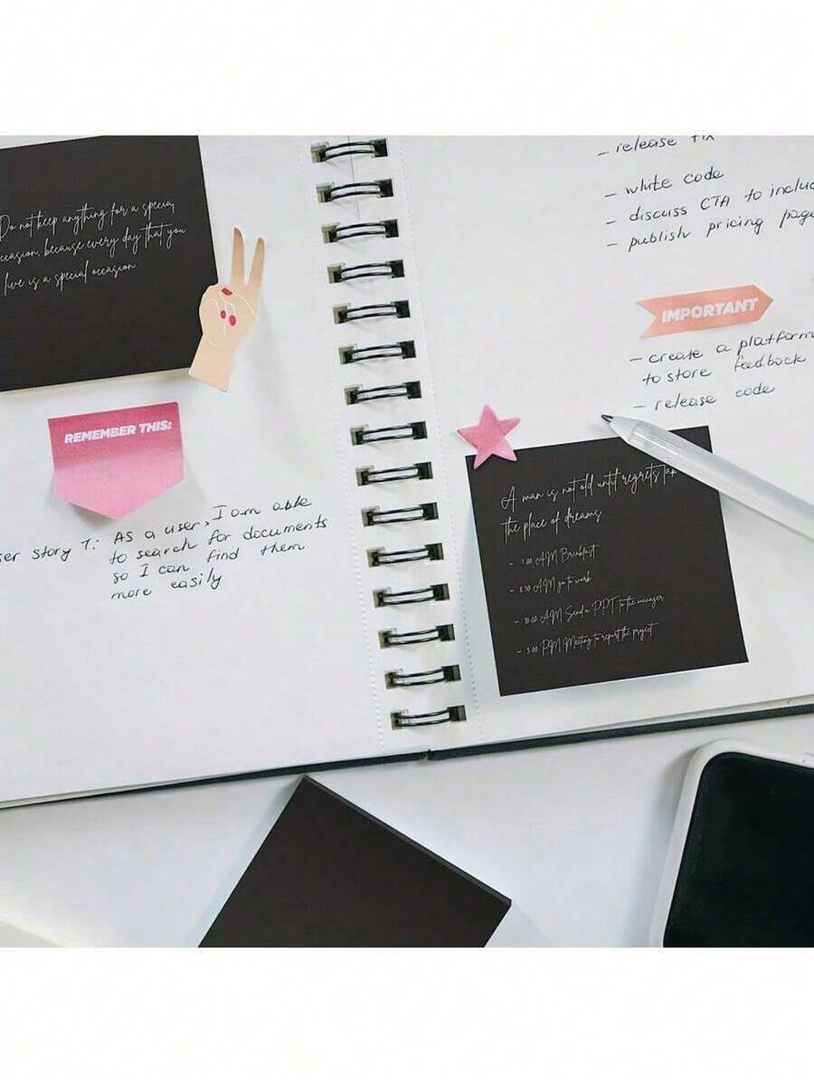 4 Packs Creative All Black Sticky Notes, Easy-To-Use Removable Memo Pad ...