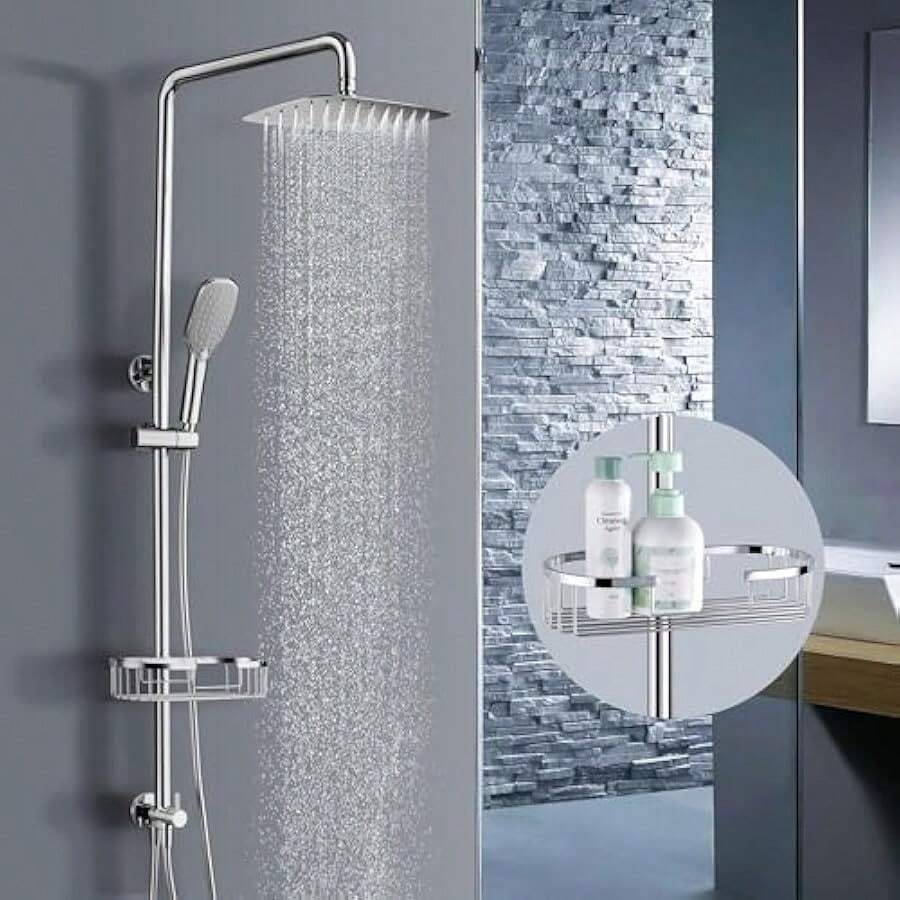 All Metal Shower Set Rectangular Rainfall Shower Head And Hose Set With ...