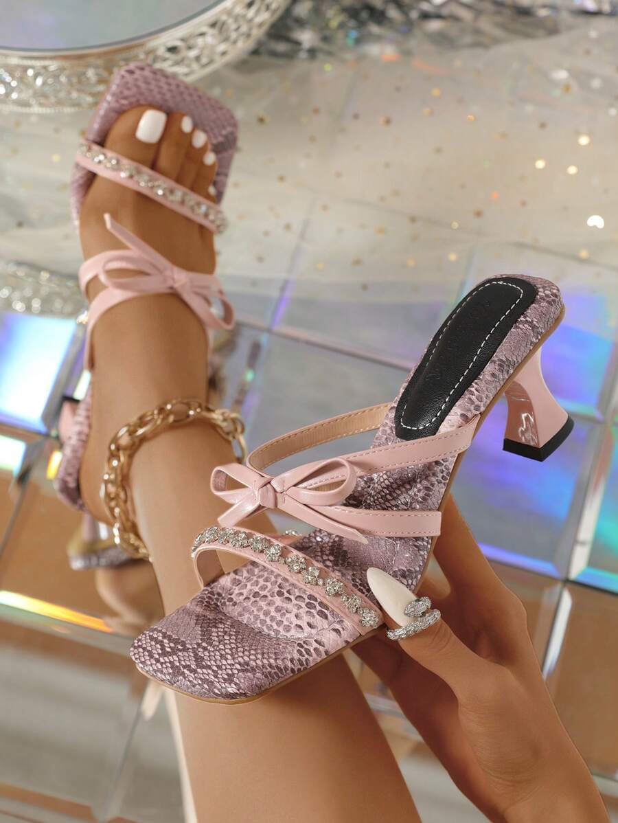 2025 New Arrival French Style Pink Bow&Rhinestone Decor Sandals, Summer Wear / 2025 New Arrival ...