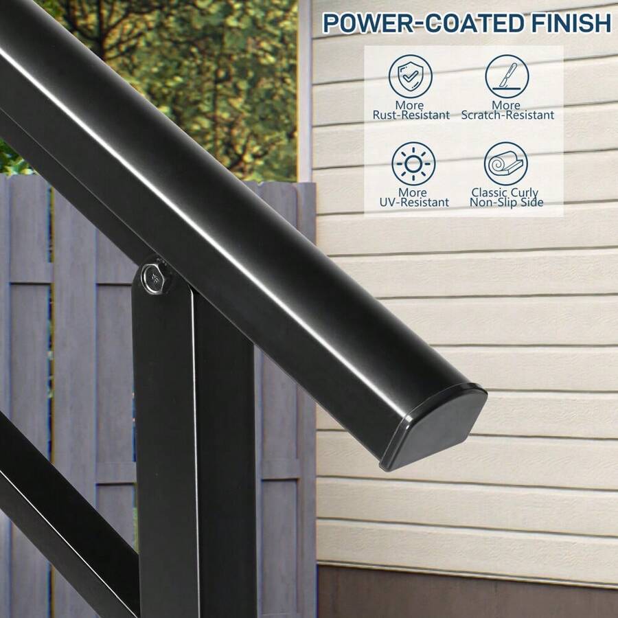 Wrought Iron Handrail Stair Railing Fit 1-4 Steps Adjustable Hand Rail ...