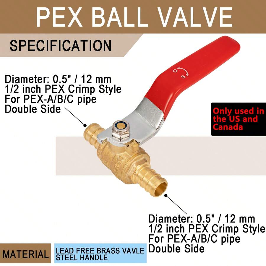 (4 Packs) 1/2 Inch PEX-B Ball Valve 1/2 Inch PEX-B Shut Off Valve PEX ...