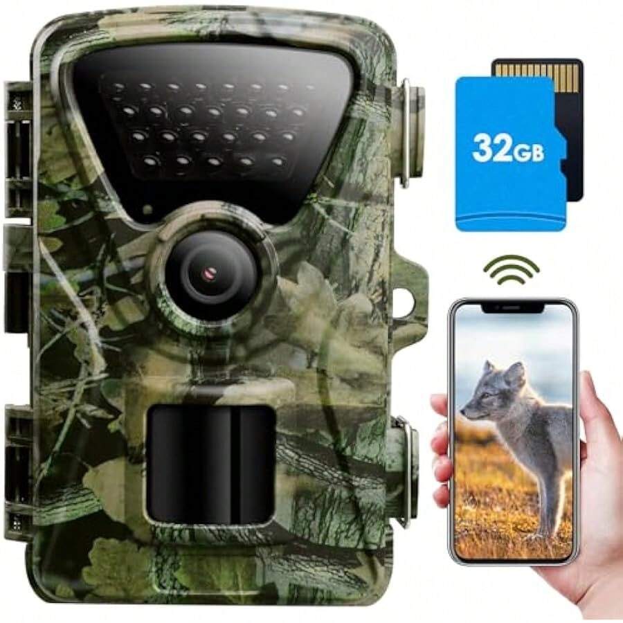 Wildlife Camera 1440P 32MP Trail Camera WiFi Bluetooth Night Vision ...