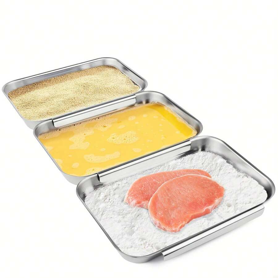 3pcs Set Stainless Steel Rectangular Food Trays, Thickened Meat ...