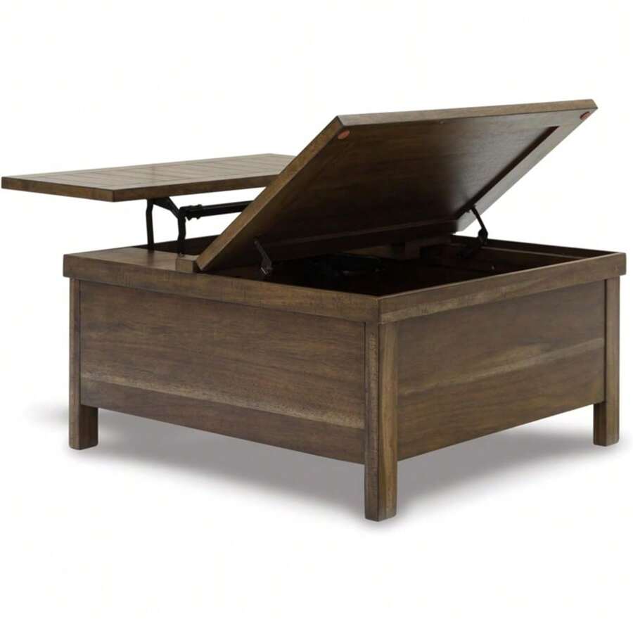 Rustic Hinged And Lift Top Table With Hidden Storage, Light Brown ...