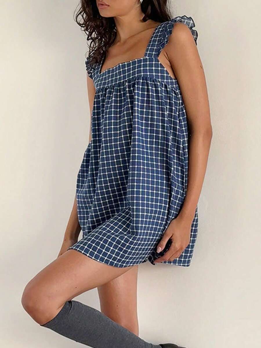 Women's Summer Casual Mini Dress Ruffle Sleeve Square Neck Backless ...