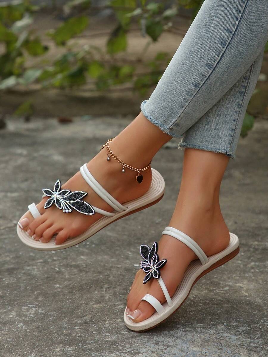 New Maple Leaf Design PU Women Flat Sandals For Summer, Casual Open Toe ...