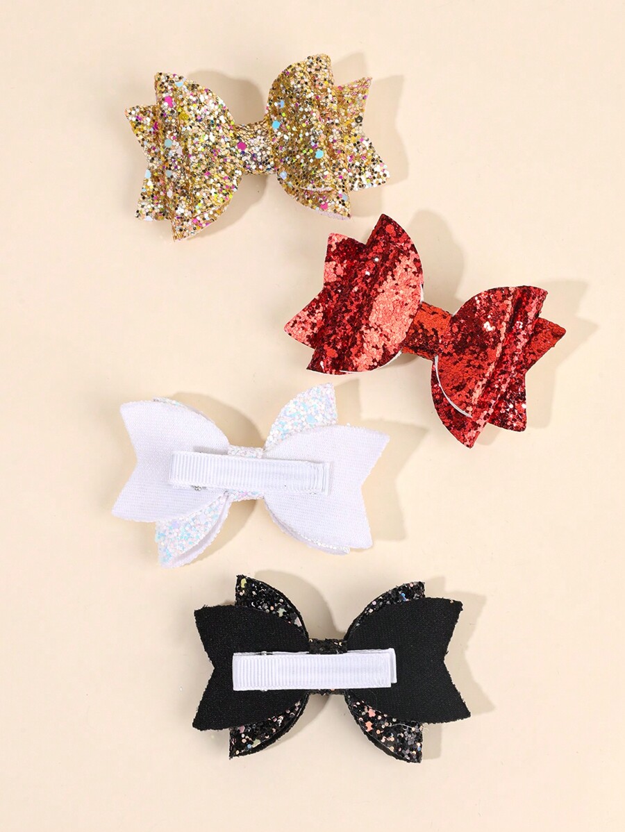 4pcs Glitter Hair Bows For Women Gold Silver Bow Alligator Clips ...