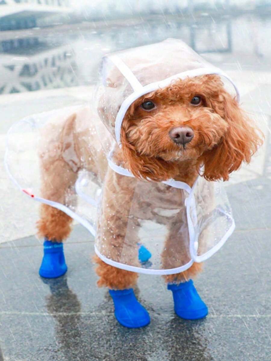 1Pc Pet Dog Raincoat, Clear Pet Waterproof Clothes, Hooded Rain Jacket, Plastic Puppy Rain ...