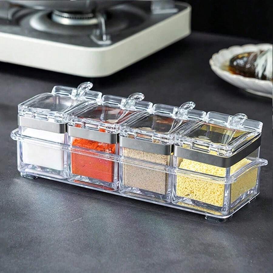 Kitchen Spice Pot 4 Transparent Seasoning Boxes, Storage Containers ...