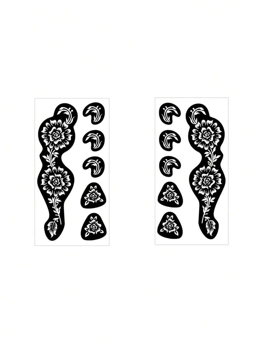 2 feuilles de pochoirs au henné, pochoirs de tatouages temporaires pour les mains et les pieds ...