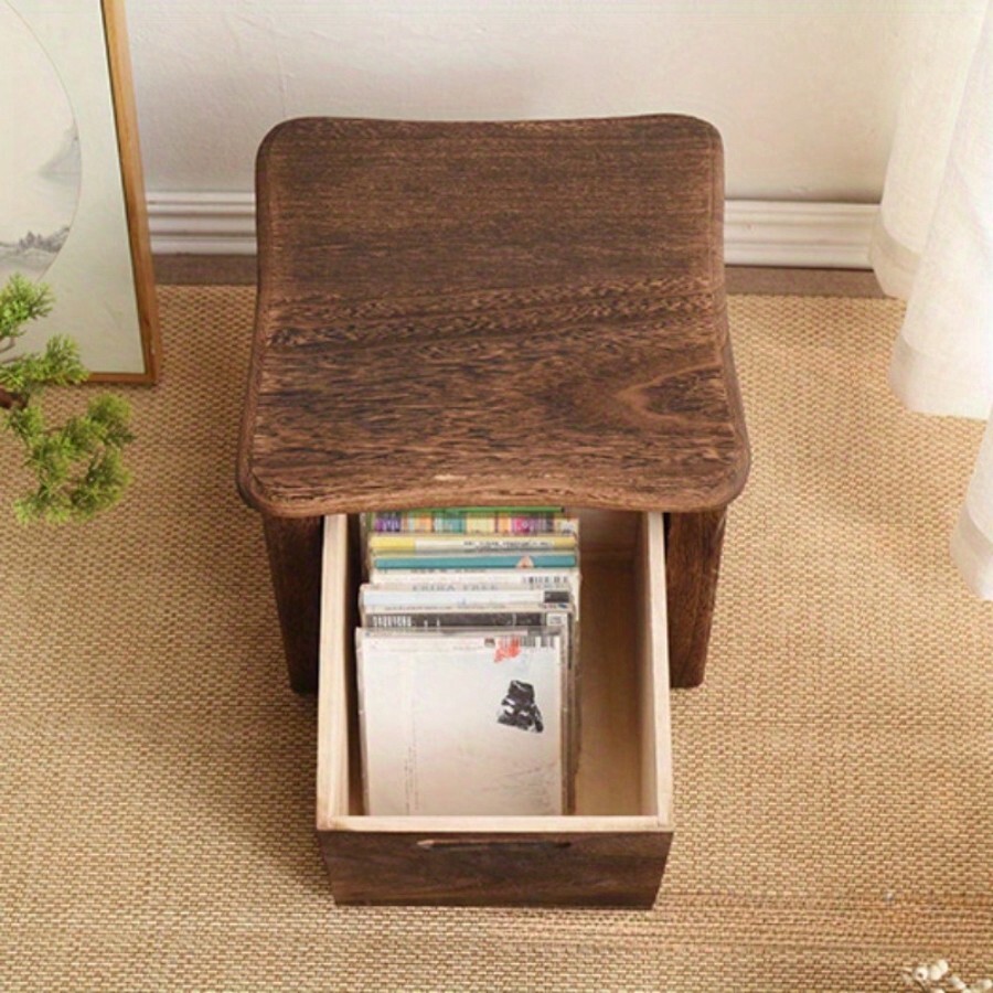 Classic Dark Brown Wooden Shoe Changing Stool With Storage Drawer ...