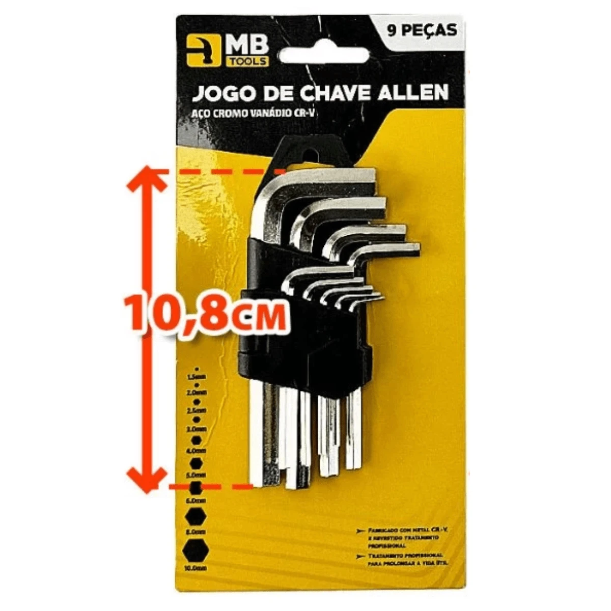 9 Piece Allen Key Set P Hexagonal Professional L Shape Chrome Vanadium ...