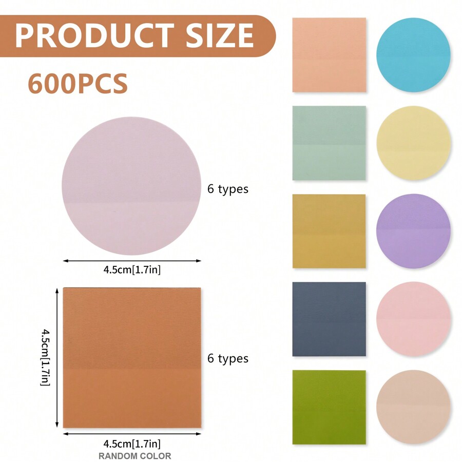 300 PCS Random Color Square Adhesive Tabs And 300 PCS Round Adhesive ...