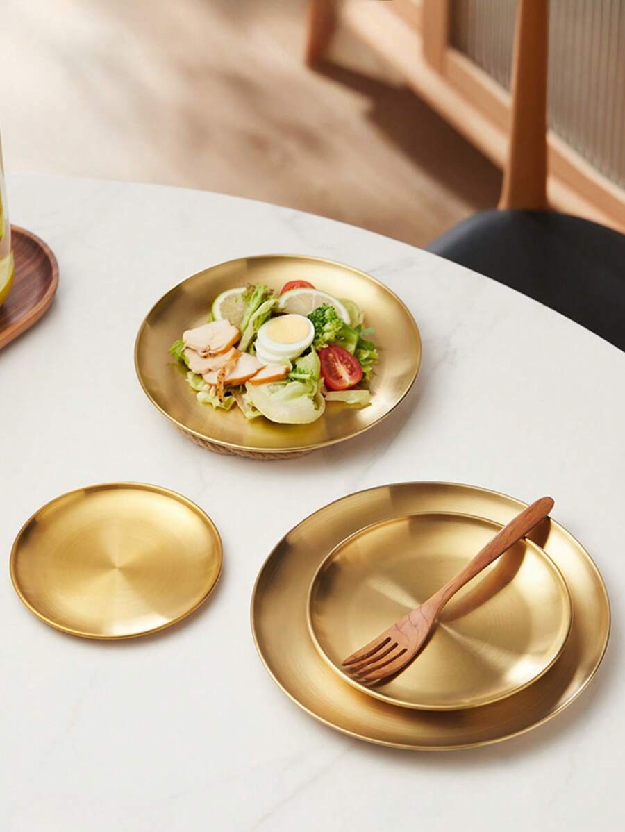 Korean Style Stainless Steel BBQ Plate, Round Shallow Dish Tray For ...