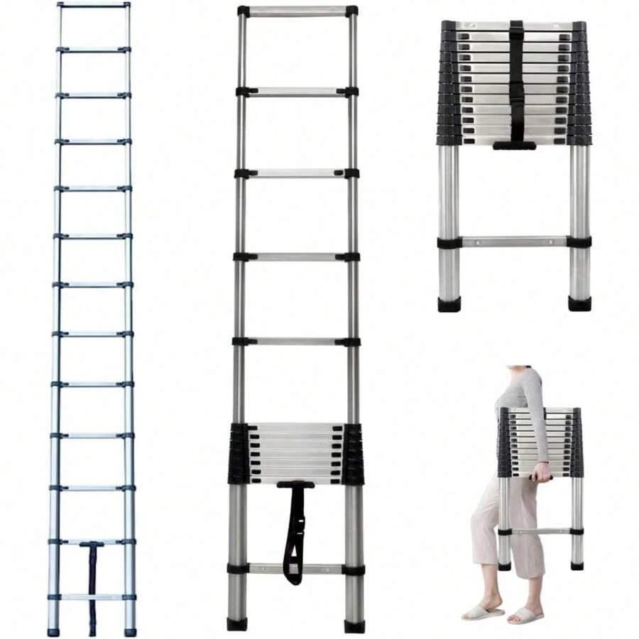 Telescoping Extension Ladder Stainless Steel 12.5FT Lightweight ...
