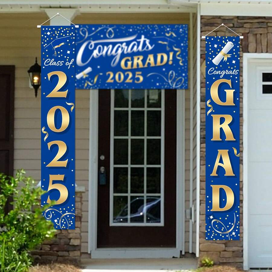 2025 Graduation Party Decorations-3Pcs Blue And Gold Class Of 2025 ...
