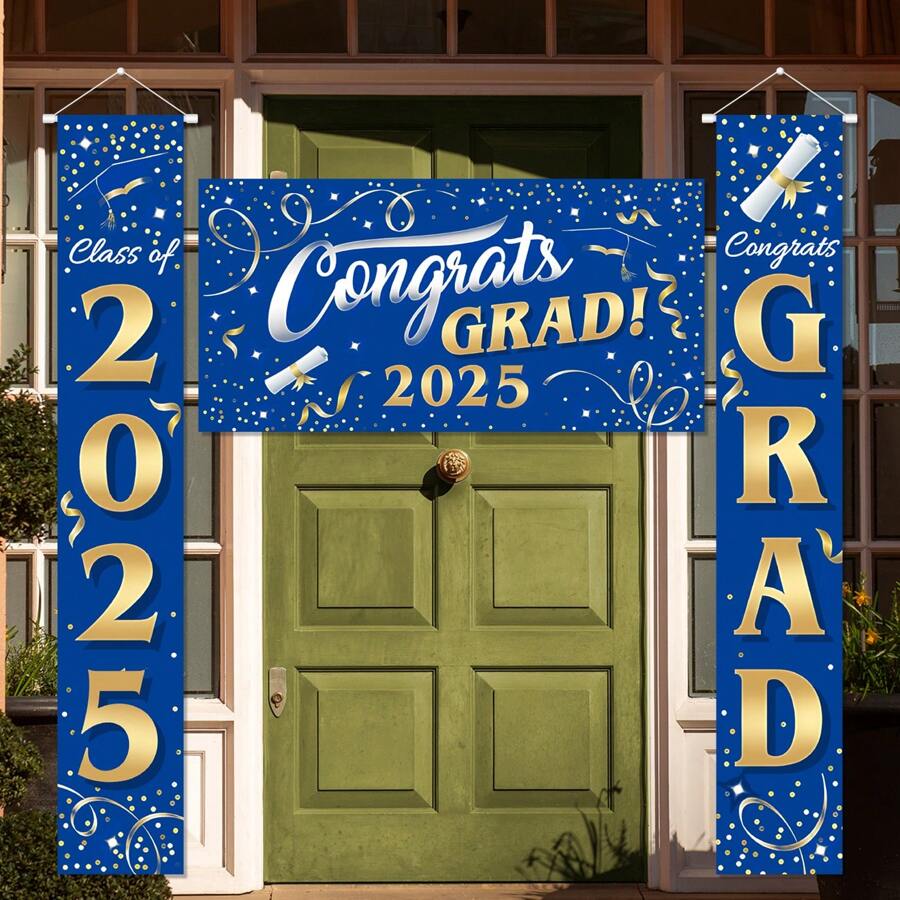 2025 Graduation Party Decorations-3Pcs Blue And Gold Class Of 2025 ...