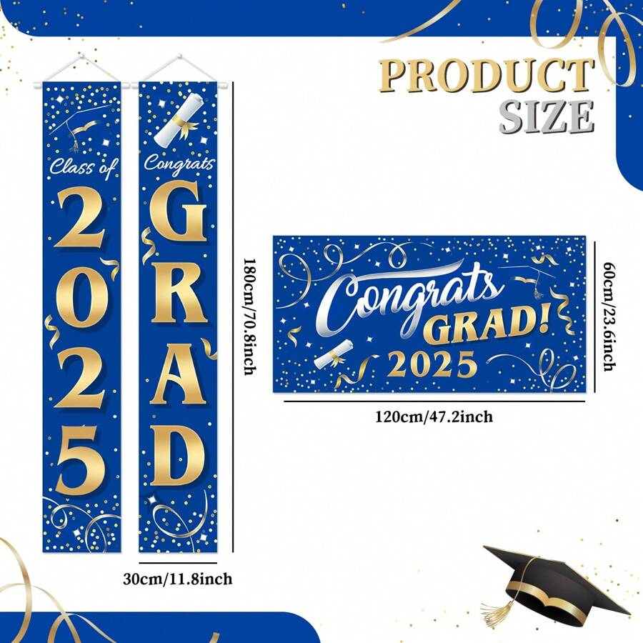 2025 Graduation Party Decorations-3Pcs Blue And Gold Class Of 2025 ...