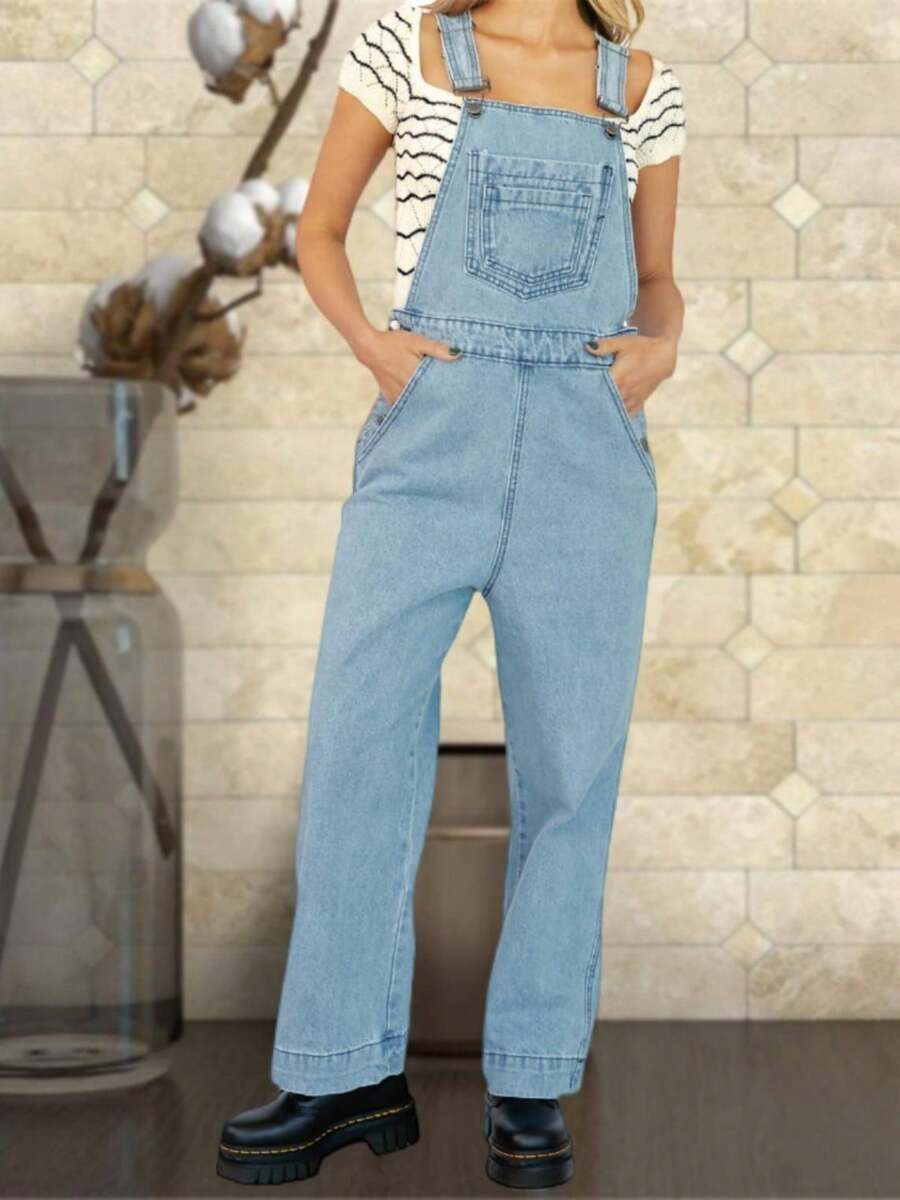 Women's Casual Jean Bib Overalls With Adjustable Straps And Wide Leg ...