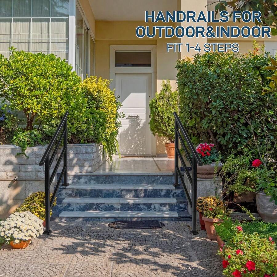 Wrought Iron Handrail Stair Railing Fit 1-4 Steps Adjustable Hand Rail ...