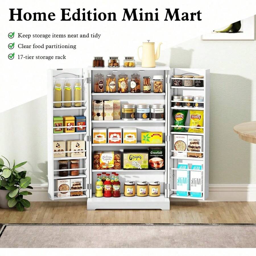 41'' Freestanding Pantry Cabinet, Kitchen Pantry Storage Cabinet With ...