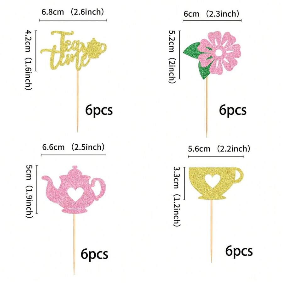 24pcs Tea Party Cupcake Toppers Teapot Cupcake Toppers Floral Tea ...
